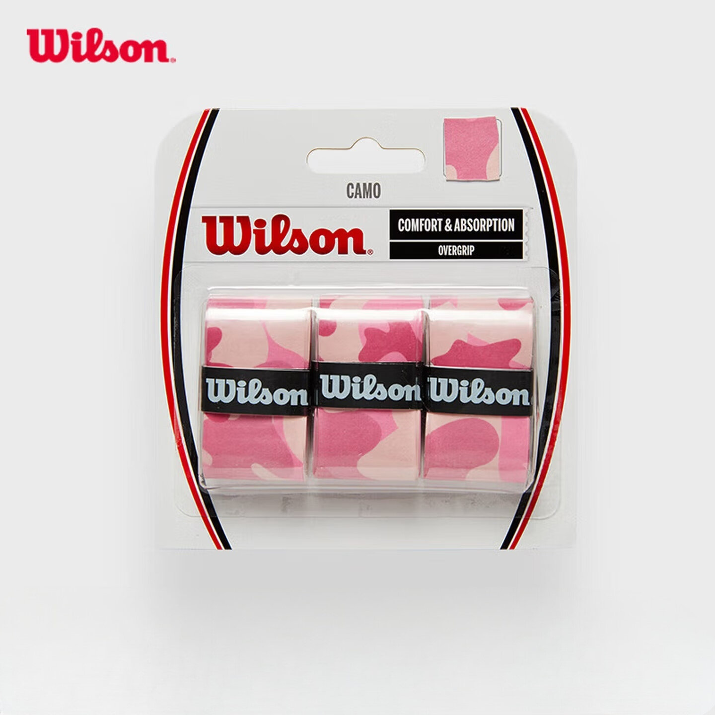 Овергрипы Wilson CAMO OVERGRIP, 3 шт, липкий тип (Tacky), розовый камуфляж, для теннисных ракеток
