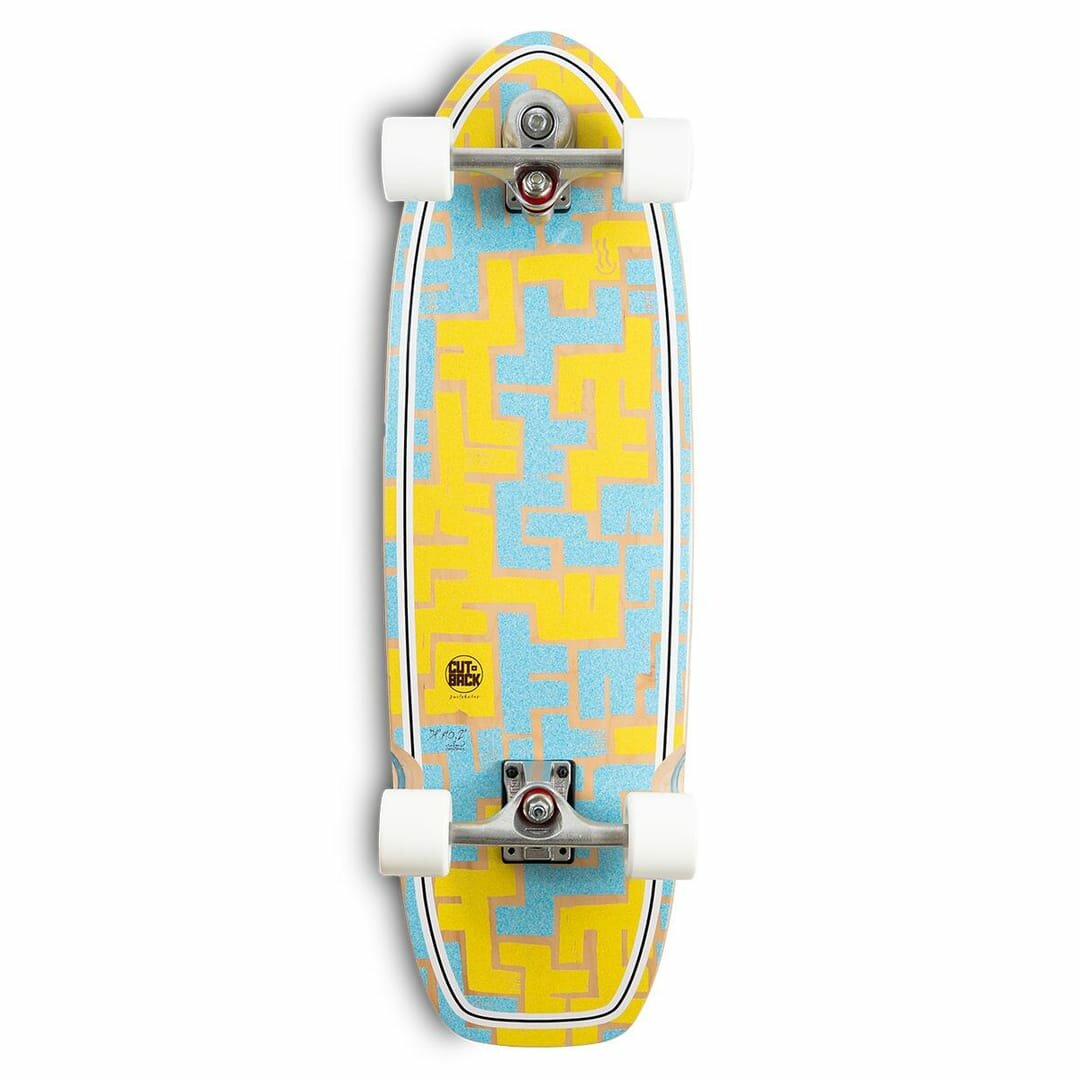 DECATHLON скейтборд cutback surfskates Feather 34 ST, желтый, синий, натуральное дерево, 86.5 см, 10.2 см, 65 мм