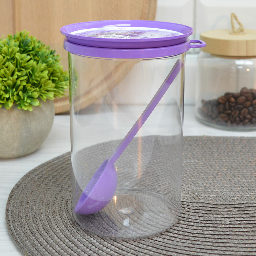 Банка для сыпучих продуктов 0,7л с ложкой "Lavender", полистирол, удобное хранение специй и круп