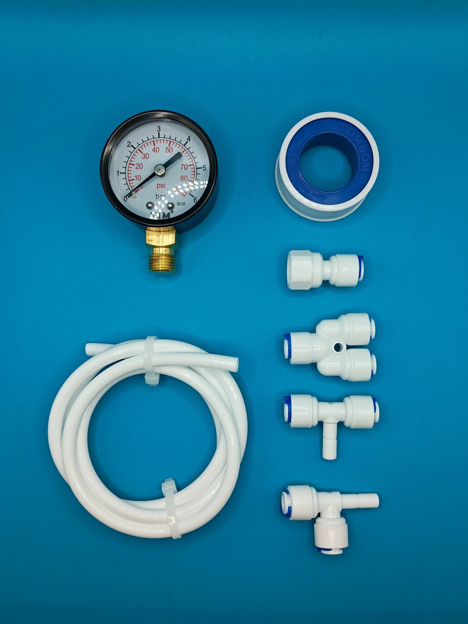 Манометр для фильтра воды 0-10 бар с фитингами и трубкой 1/4" (3 варианта подключения)