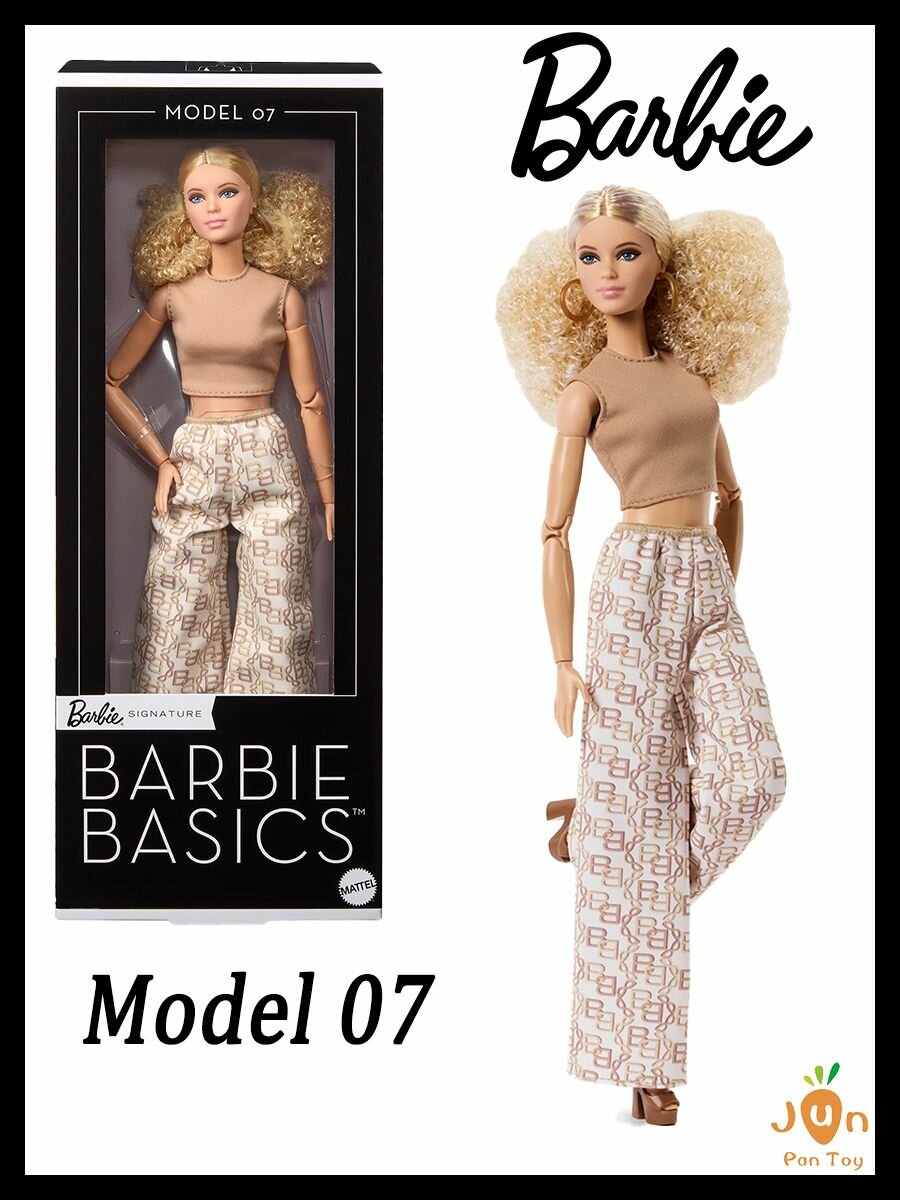 Игрушка для девочек - кукла Барби с шарнирными суставами, золотистыми вьющимися волосами и в повседневном наряде. Подходит для детей от 4 лет. / Mattel Barbie Basics Model 07 JJX26