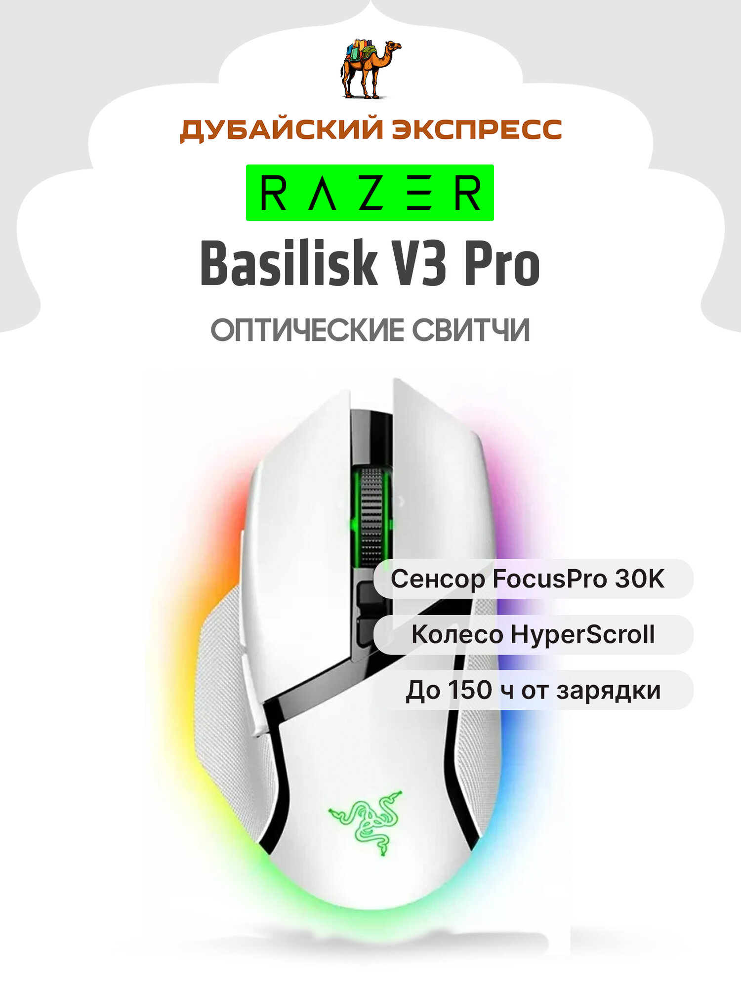 Мышь игровая RAZER - Basilisk V3 Pro - White - RZ01-04620200-R3G1