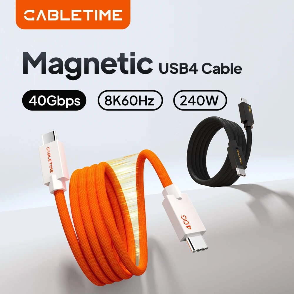 CABLETIME USB4 кабель USB-C - USB-C, черный, 40Gbps, 8K 60Hz — фото 1
