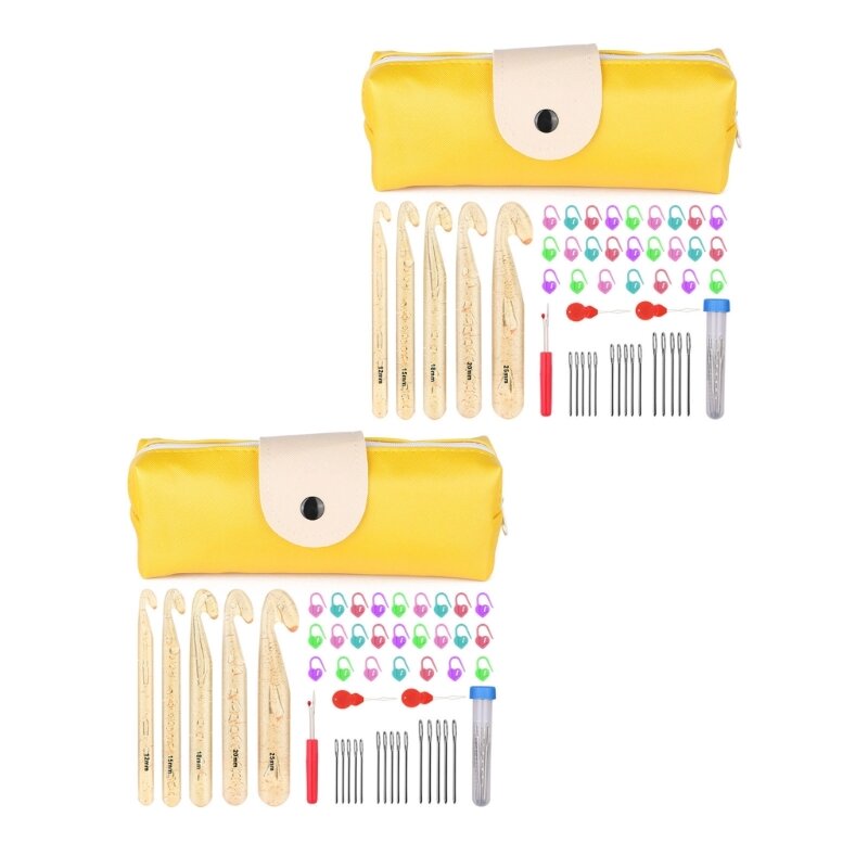100шт Эргономичный Крючок Для Вязания Крючком С Большим Ушком, Вязальная Игла, Маркер Для Вязания, Нитевдеватель, Набор с Чехлом для Начинающих Вязать Крючком