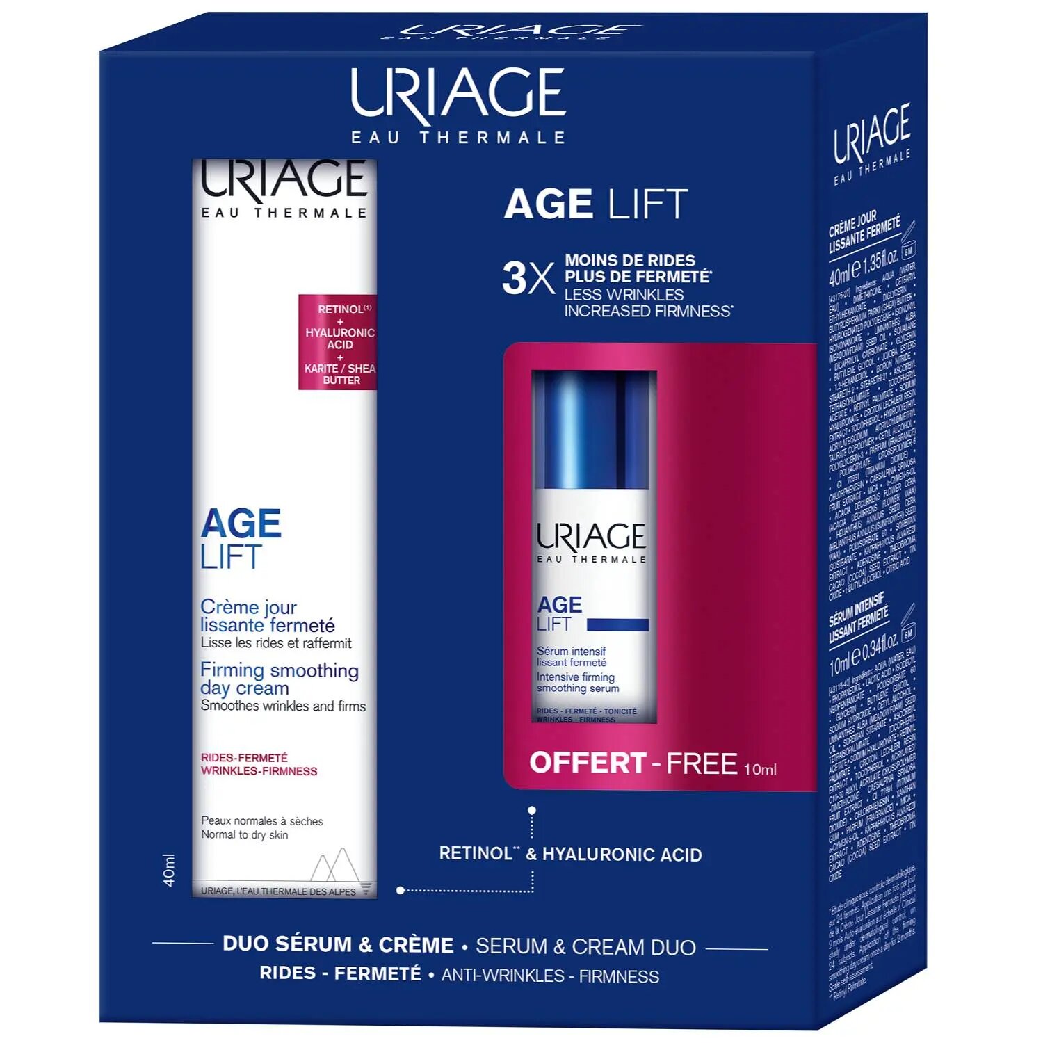 Набор косметики Uriage Age Lift, дневной крем 40мл + сыворотка 10мл