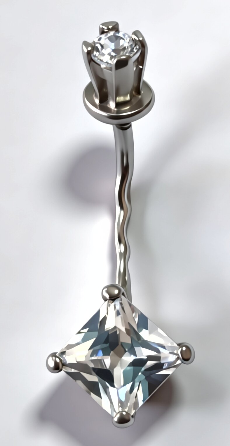 Пирсинг в пупок, серебро, 925 проба, родирование, фианит