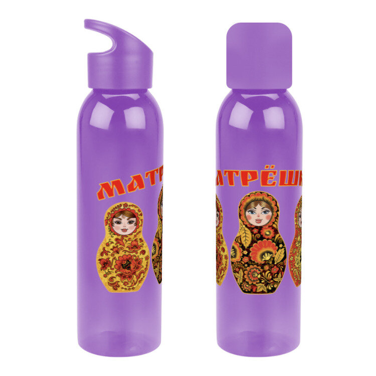 Бутылка для воды «матрёшка, народный стиль, русский узор» (фиолетовый)