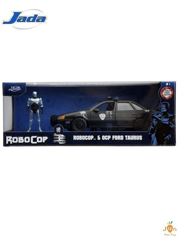 Машинка Jada Toys Robo cop 1986 Ford Tarus 1:24 / Детская полицейская машина Ford из сплава, модель автомобиля с небольшой скульптурой, 33743