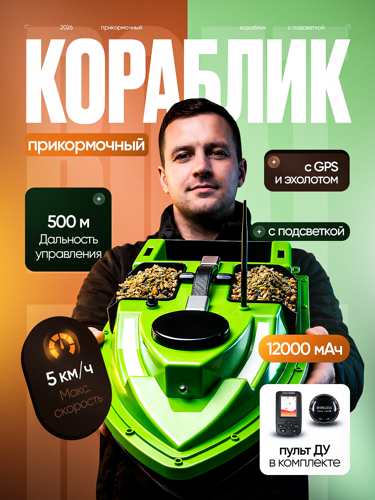 Прикормочный кораблик для рыбалки FishTrack с GPS-навигацией и эхолотом