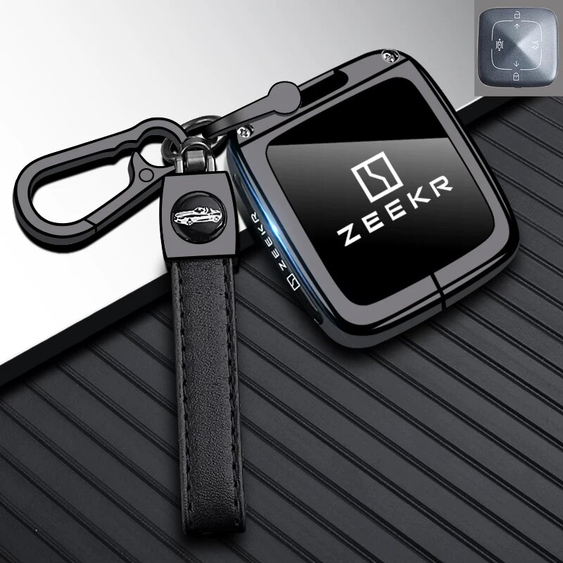 Чехол для ключа Zeekr 7X, Пианино черный с кожаным ремешковым замком, Премиум чехол для ключей