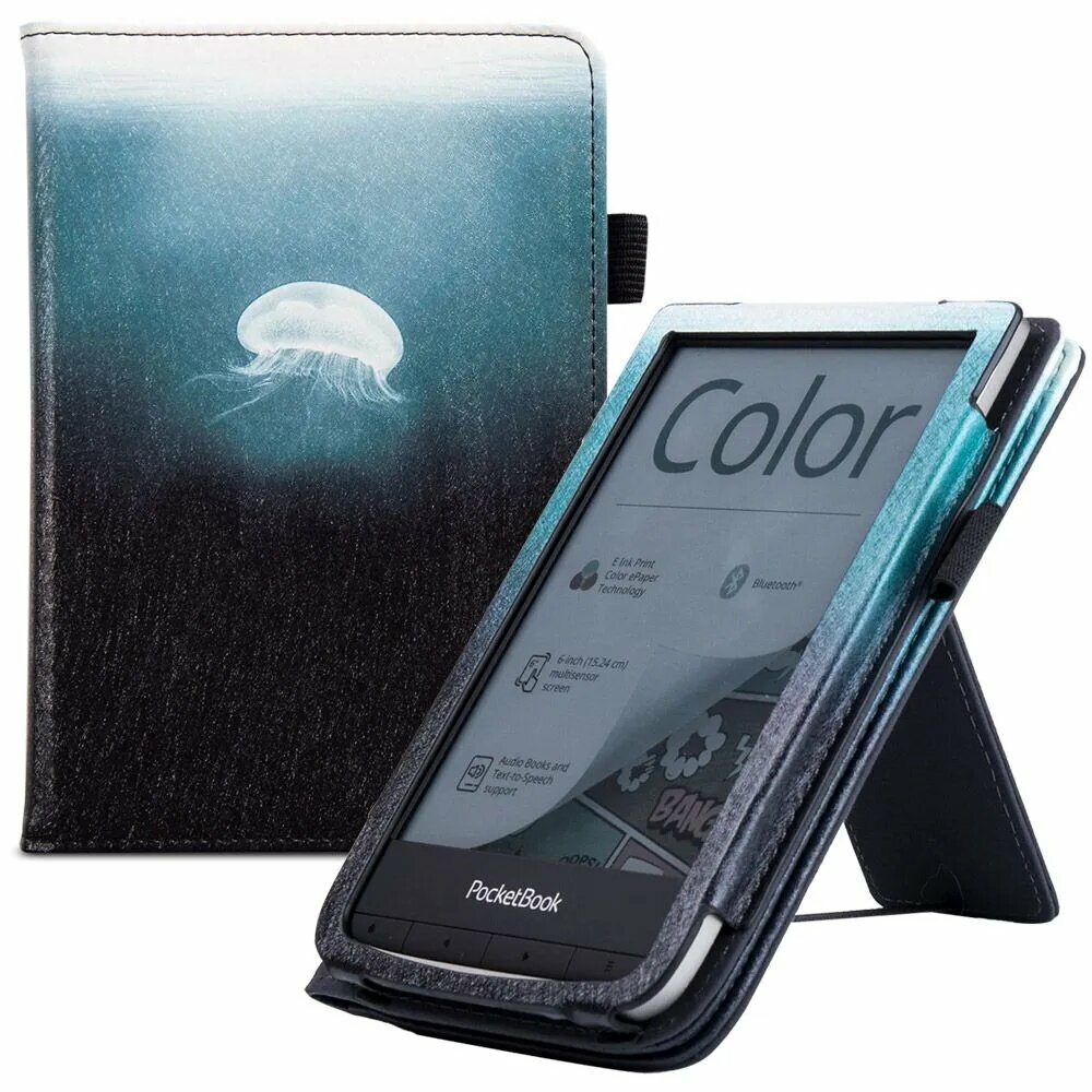BOZHUORUI Чехол-подставка для PocketBook 606,616,617,618,627,628,632 Plus,633 Цветной e-Reader - Кожаный чехол для рукава PU с ремешком для рук/Auto Sleep/Wake