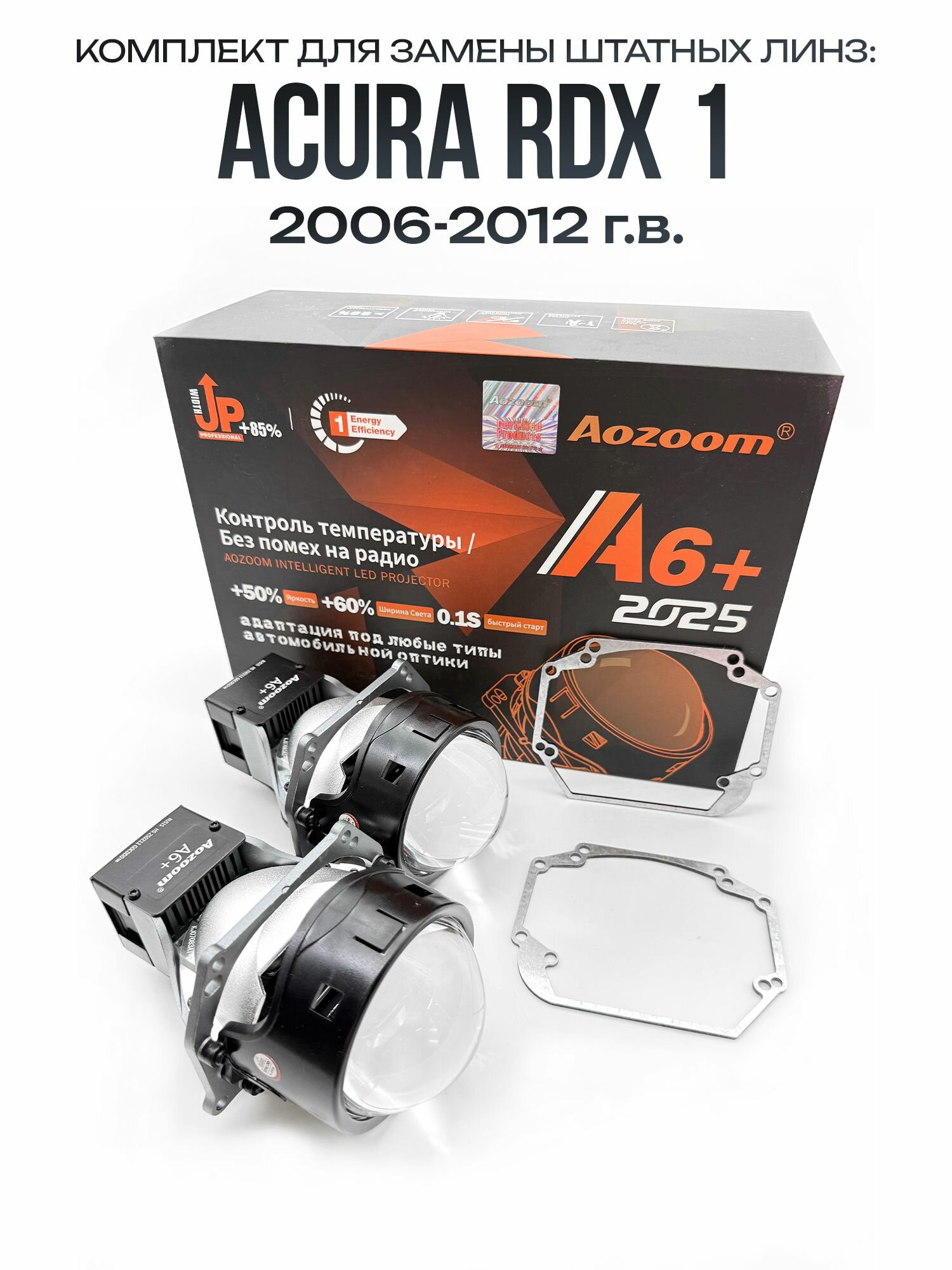 Светодиодные билед модули Аозум А6+ 2025 на Acura RDX 2006-2012 / Линзы bi-led A6+ для Акура РДХ