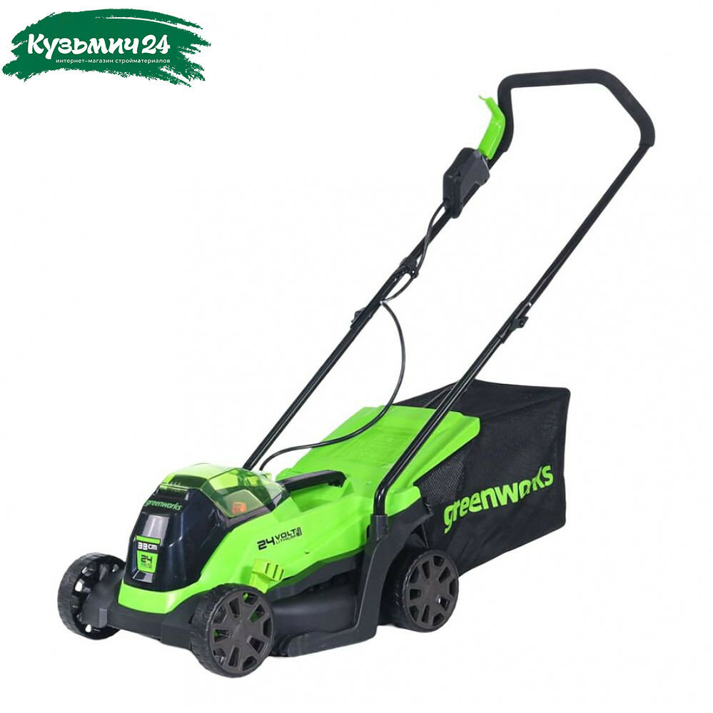 Газонокосилка аккумуляторная Greenworks GD24LM33K4 24В, травосборник 30 л, АКБ 4 A•ч, зарядное устройство