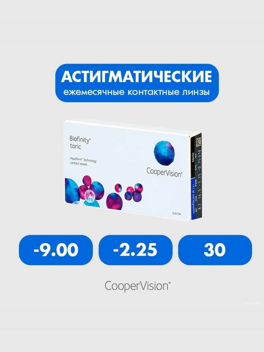Biofinity Toric (3 линзы) -9.00 -2.25 30 Линзы контактные мягкие плановой замены