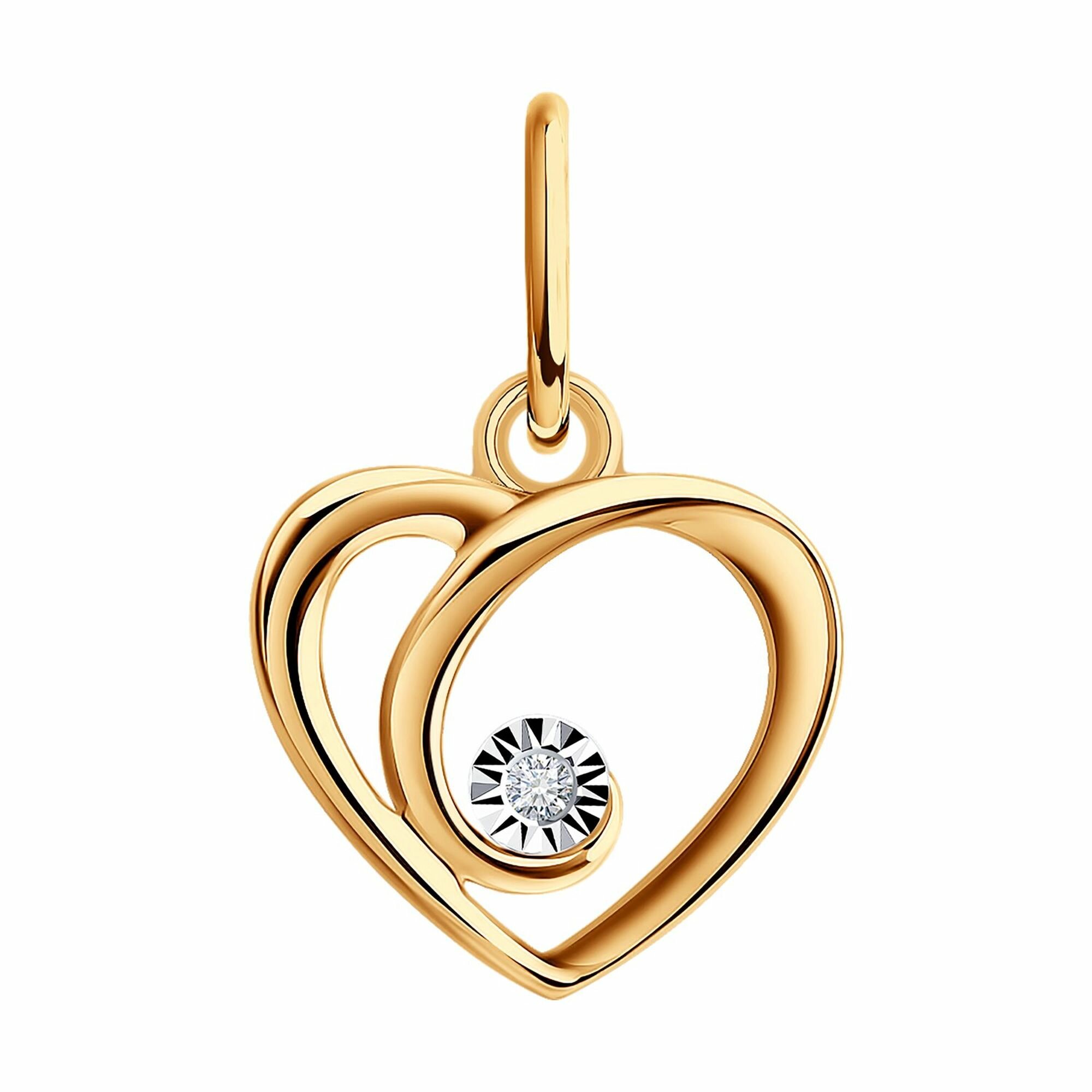 Подвеска, красное золото, 585 проба, бриллиант