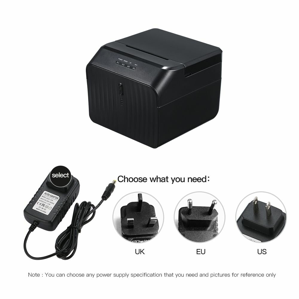 Термопринтер 58 мм, USB, этикетка/чек, QR-код, UK-вилка, магазин