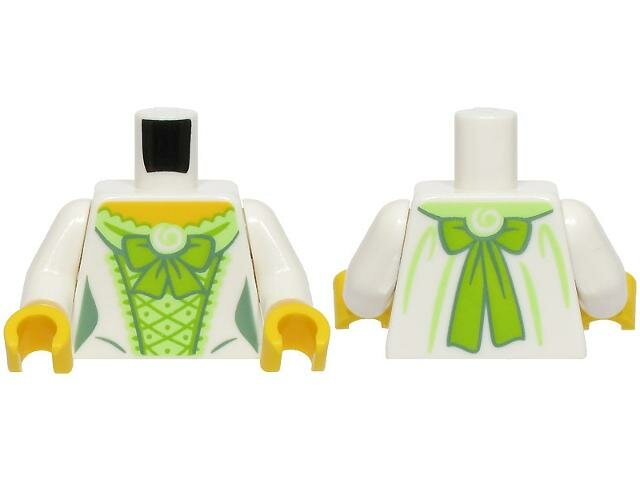 Деталь Lego 973pb5739c01 Torso Female Dress with Yellowish Green Corset, Lime Laces and Bow, Sand Green Wrinkles, Yellow Neck Pattern (BAM) / White Arms / Yellow Hands