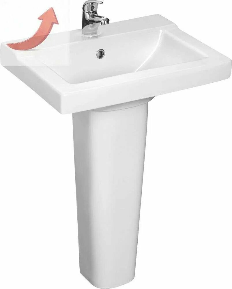 Раковина подвесная Santeri Орион 57 с пьедесталом, подвесная, 57, 2 см, фарфоровая, раковина для ванной, белая, прямоугольная, со сливом-переливом