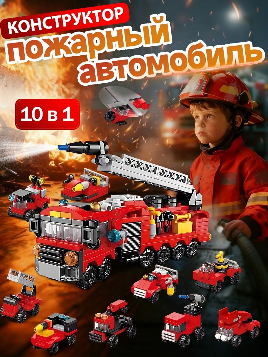 Интеллектуальная сборная игрушка для детей. модели полицейских машин, самолетов и пожарных машин. Комплект из 10 в 1.