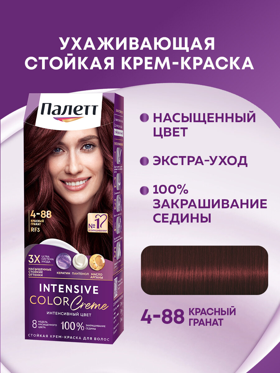 Палетт Стойкая крем-краска для волос Интенсивный цвет 4-88 (RF3) Красный гранат, 110 мл