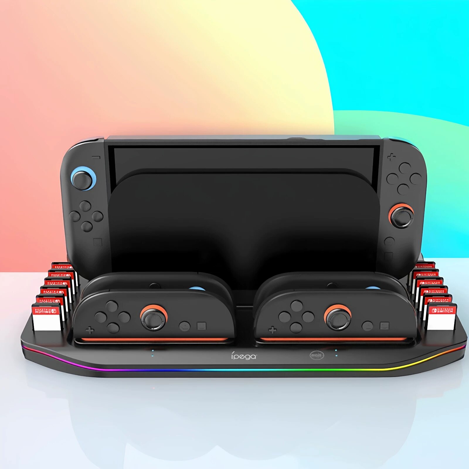 Многофункциональная база-подставка Switch2 с магнитной зарядкой и RGB-подсветкой для Nintendo Switch 2, черная,