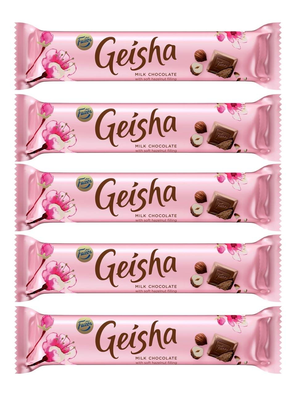 Шоколадные батончики Fazer Geisha с лесным орехом и нугой, комплект 5уп по 37г (Финляндия)