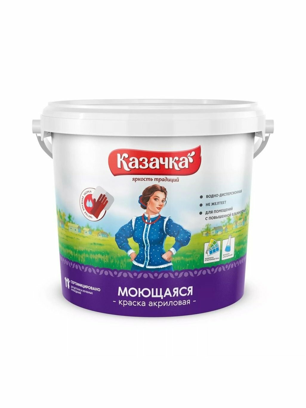 Краска водно-дисперсионная Казачка W-4 акриловая универсальная моющаяся влагостойкая матовая белая 4.5 кг для внутренних работ