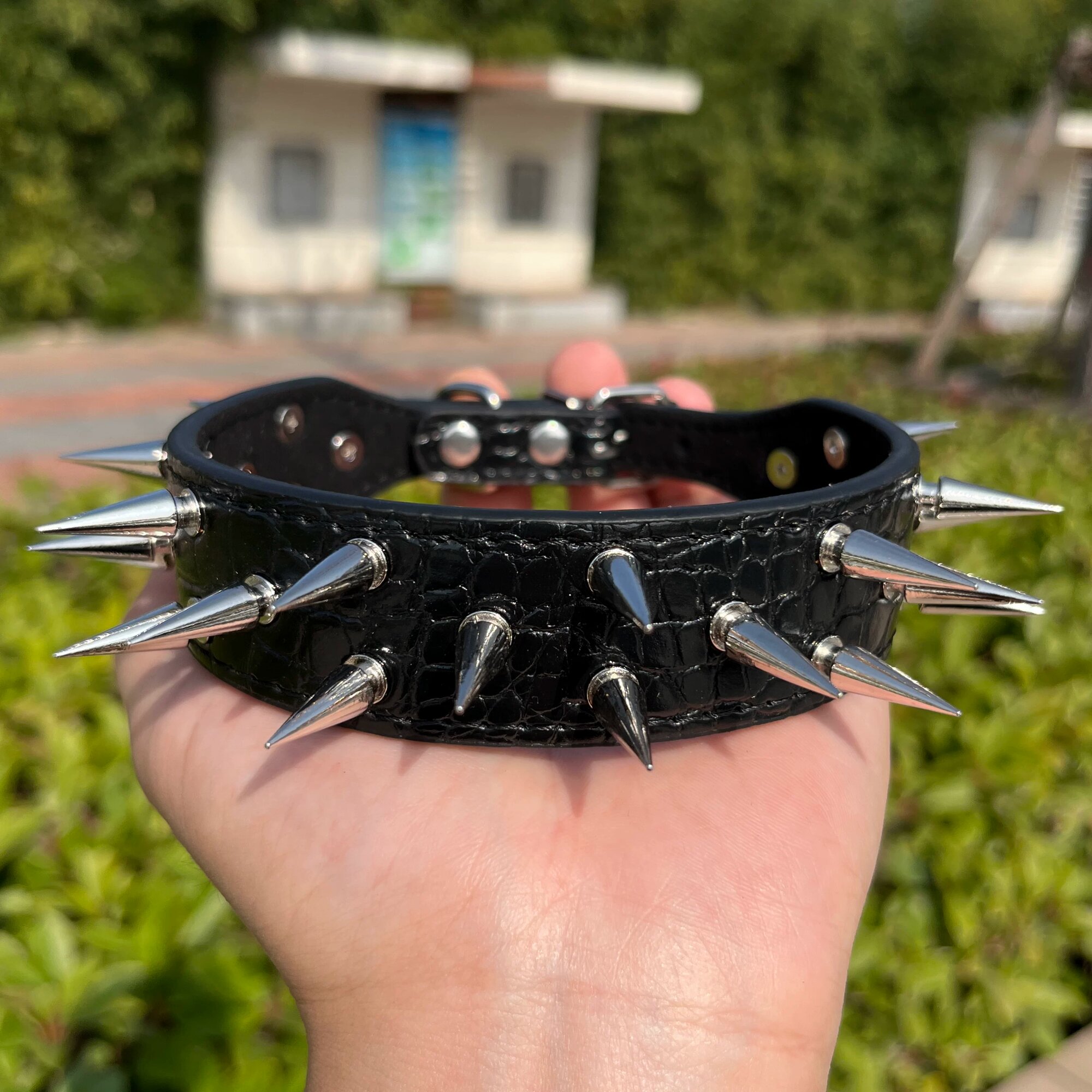 Ошейник для маленьких собак и кошек с защитой от укусов, с металлическими шипами и заклепками. Черный чокер с