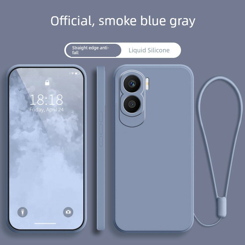 Силиконовый чехол для Honor X50i, дымчатый сине-серый, полная защита, ударопрочный, с совпадающим шнуром