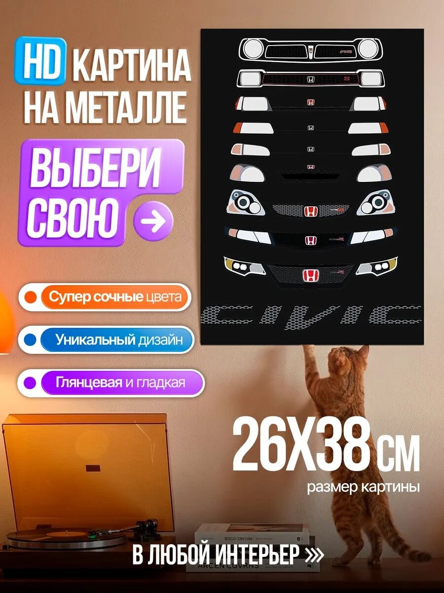 Картина на HD металле Эволюция Honda Civic