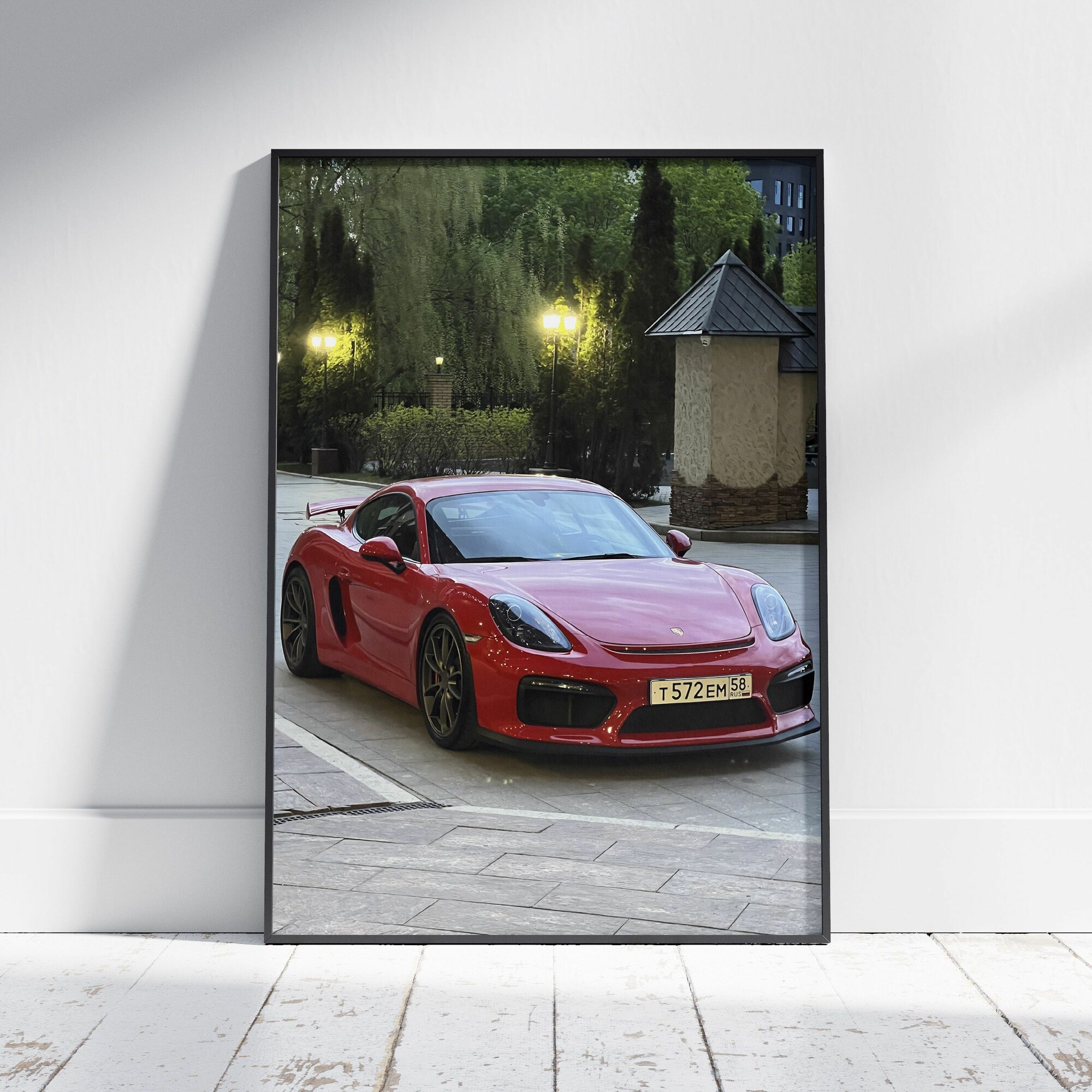 Плакат на стену для интерьера Культовые машины (Porsche Cayman 4) - Постер по легендарным и классическим ретро автомобилям формата А4 (21x30 см)