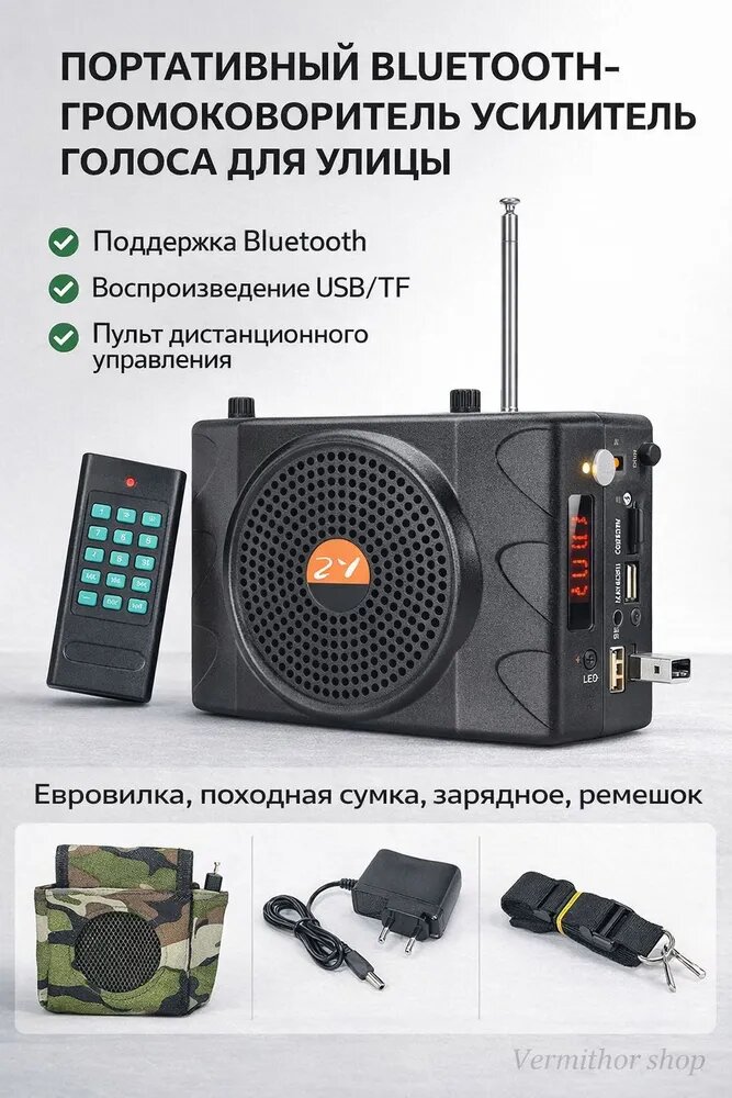 Портативный Bluetooth-громкоговоритель для улицы, чёрный, евровилка, с пультом ДУ, воспроизведение USB/TF, усилитель голоса для занятий