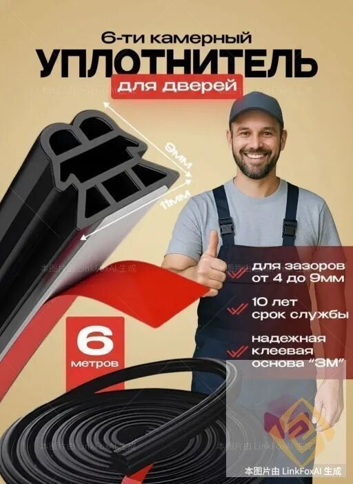 Уплотнитель для входной двери самоклеющийся, 6 метровhq