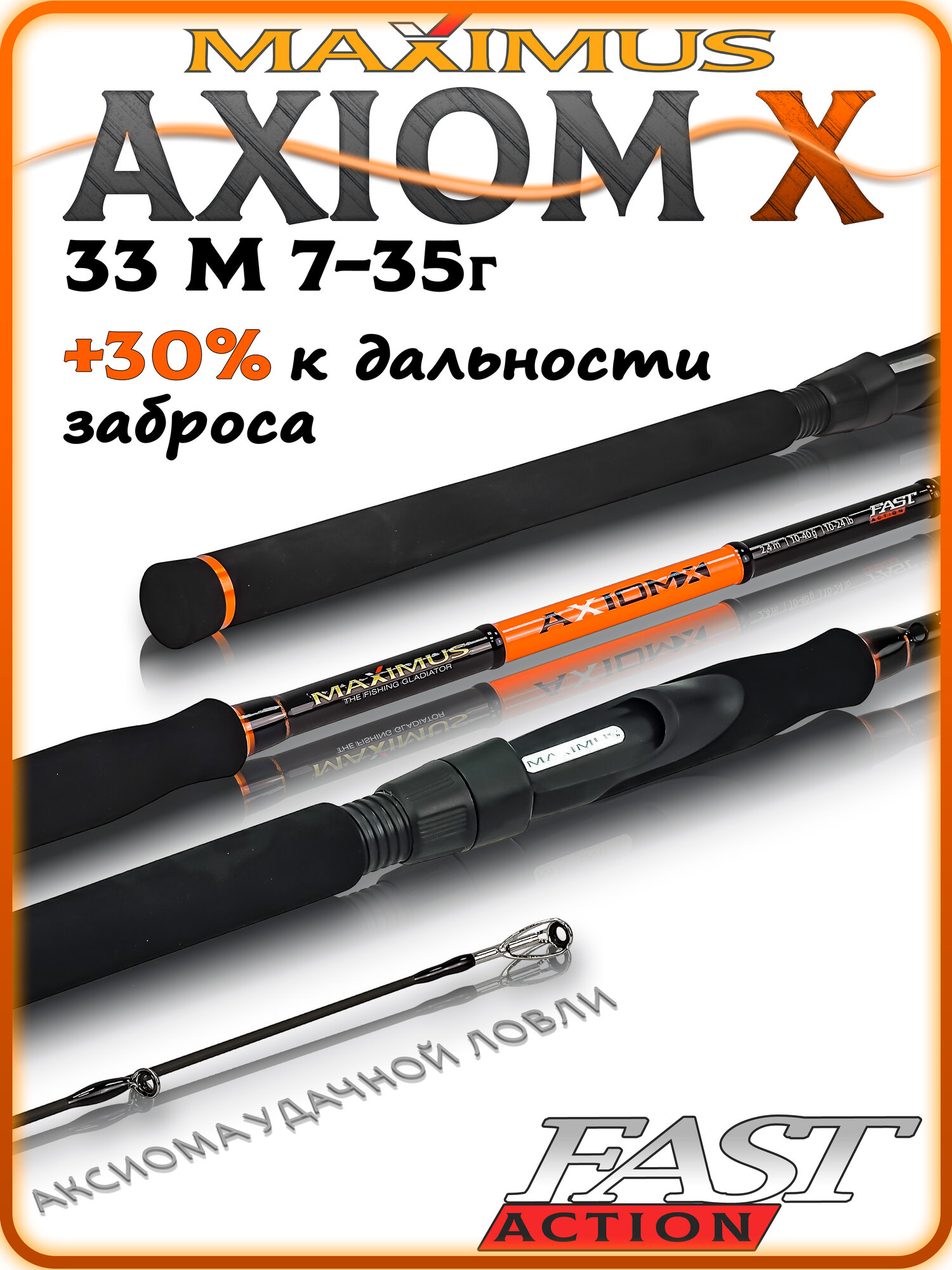 Спиннинг Maximus AXIOM-X 33M 3,3m 7-35 грамм, спиннинг для рыбалки на щуку, штекерный, 330 см