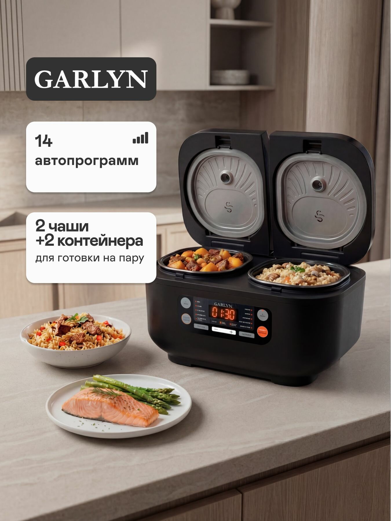 Мультиварка с двумя чашами GARLYN / мультиварка 3 литра