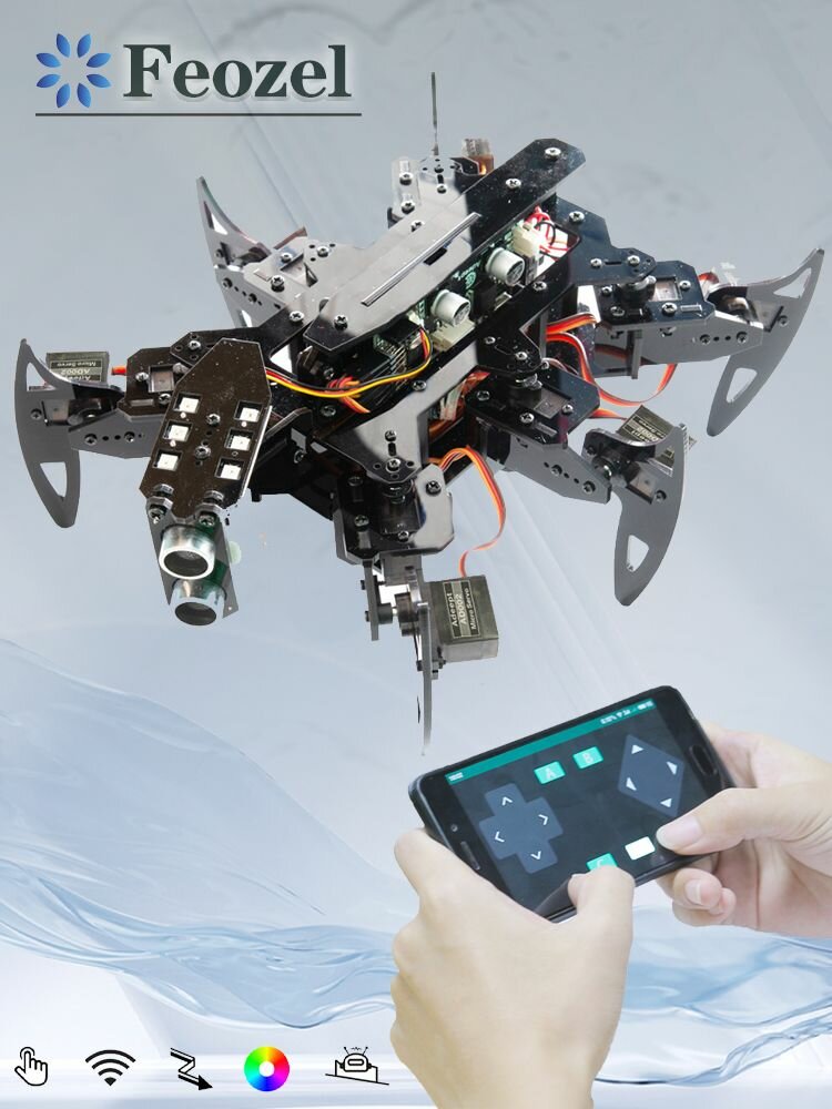 Набор шестиногих роботов-пауков для Arduino, с приложением Android и графическим интерфейсом Python, шагающий ползающий робот-паук