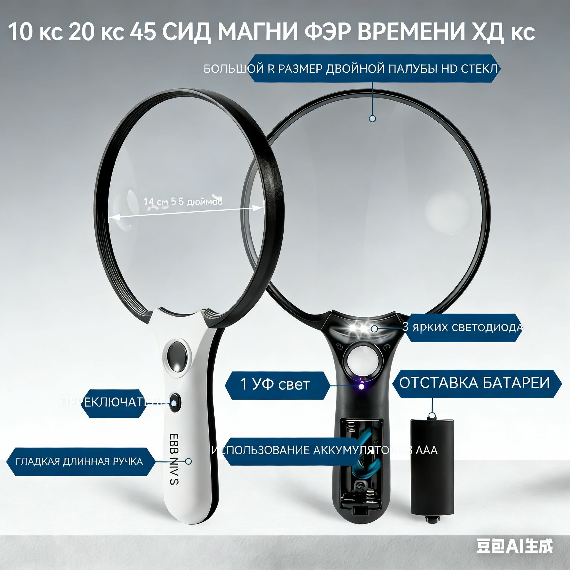 Лупа 45-кратная, диаметр: 145 мм