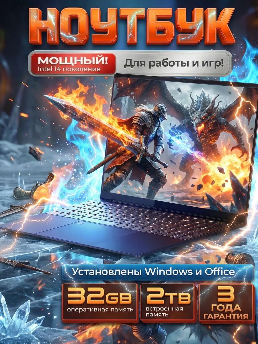 Ноутбук Intel Core i7-14700HX, 32GB RAM, 2048GB SSD, 2026 + Windows, Office