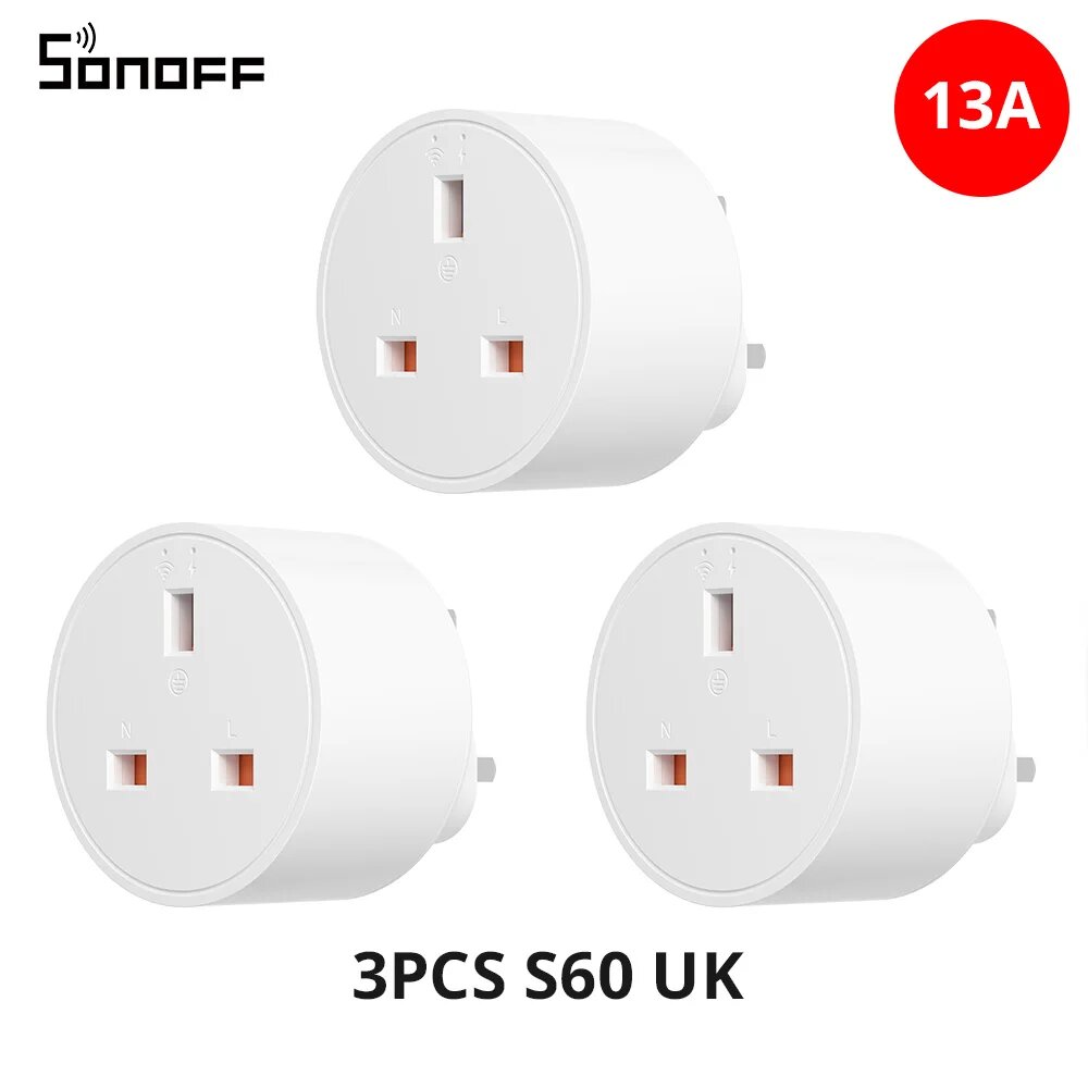SONOFF S60 13A UK розетка с Wi-Fi Smart Socket iPlug 1-5 штук Мониторинг электроэнергии Таймер Умная сцена Удаленное управление eWeLink Alexa Google IFTTT-