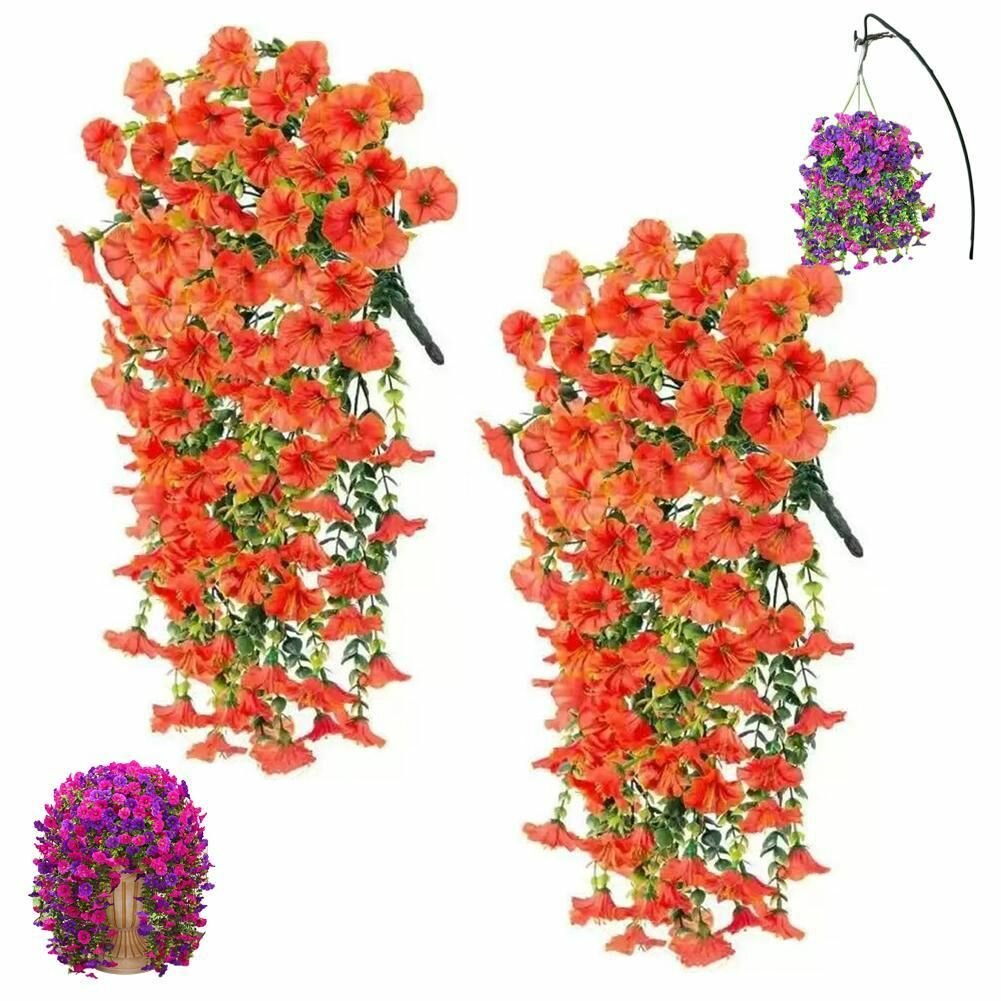 75 см x 2 штуки, искусственные вьющиеся растения ипомеи разных цветов, подходят для украшения дома, улицы и террасы.
