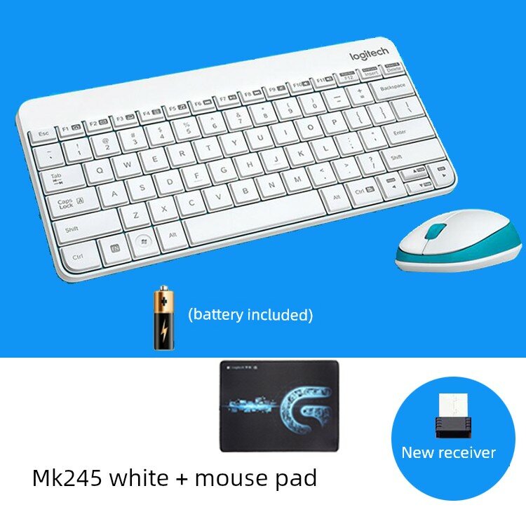 Logitech MK245 Nano беспроводная клавиатура и мышь в белом цвете с подложкой - эргономичный офисный комплект
