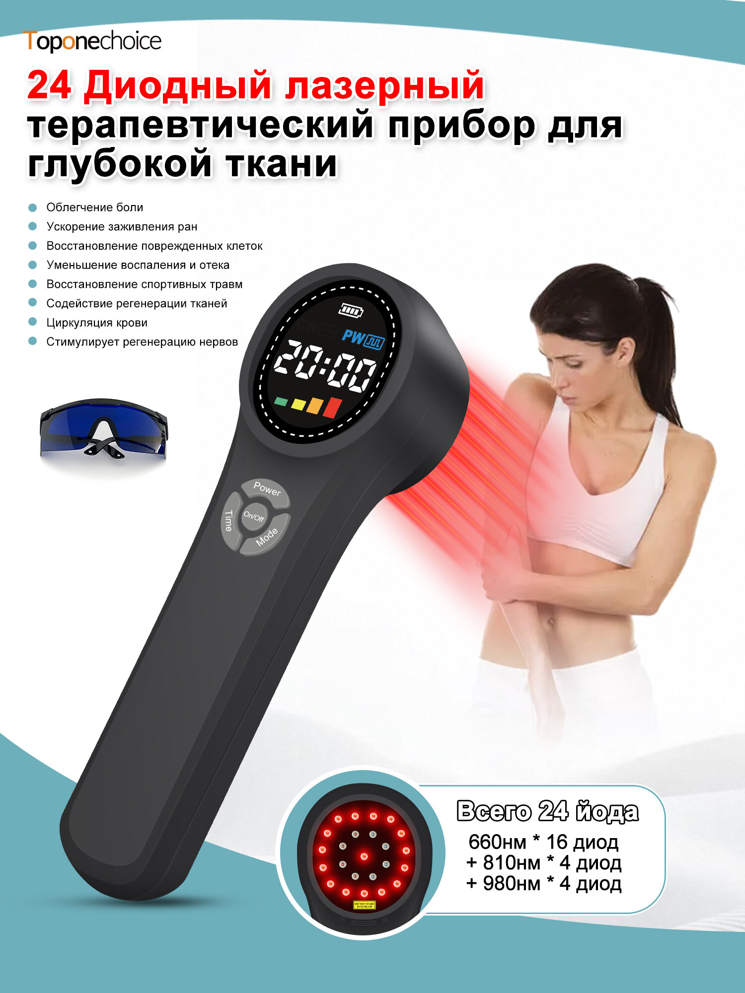 Toponechoice Лазерное устройство 1760 мВт, эффективный домашний уход и расслабление мышечных тканей