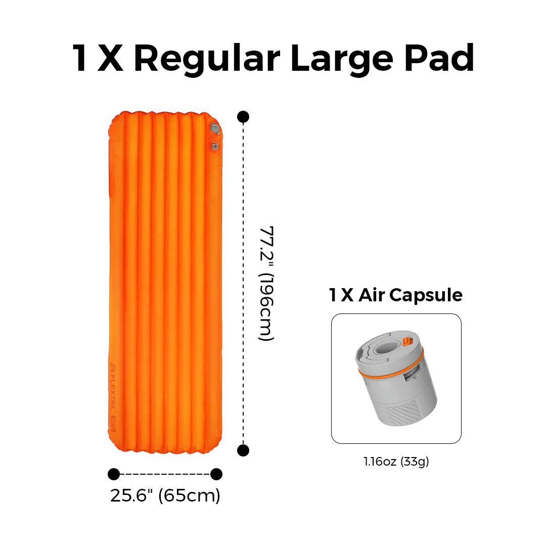 FLEXTAIL TINY SLEEPING PAD - Утепленный матрас для сна с встроенным насосом, автоматической надувкой/опуском, легким дизайном-R05 Regular Large