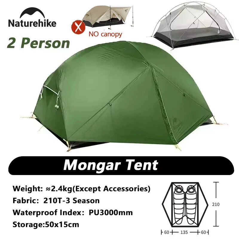 Тент Naturehike Mongar 2 UL/PRO/Base для кемпинга, 1-3 человек, для отдыха на открытом воздухе, 15D водонепроницаемый ультralегкий рюкзажный шелтер-тент