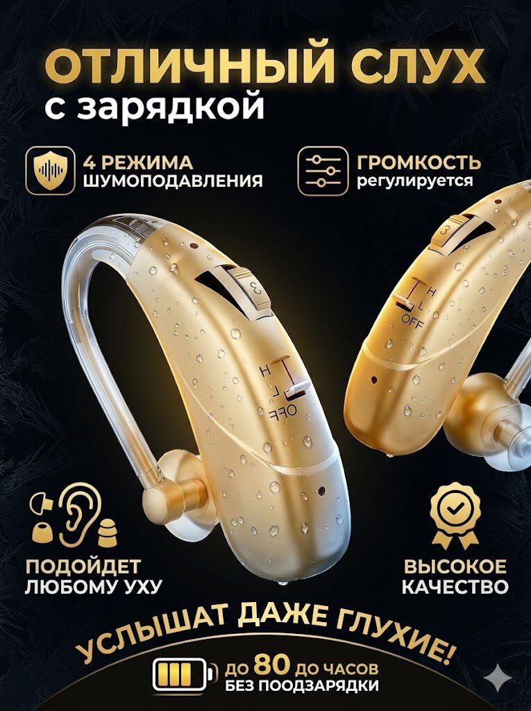 Накладной слуховой прибор с зарядным устройством для пожилых и взрослых