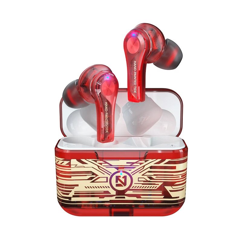 Беспроводные наушники TWS Bluetooth для спорта, долгий срок службы, прозрачная красная корпус, совместимость с iPhone