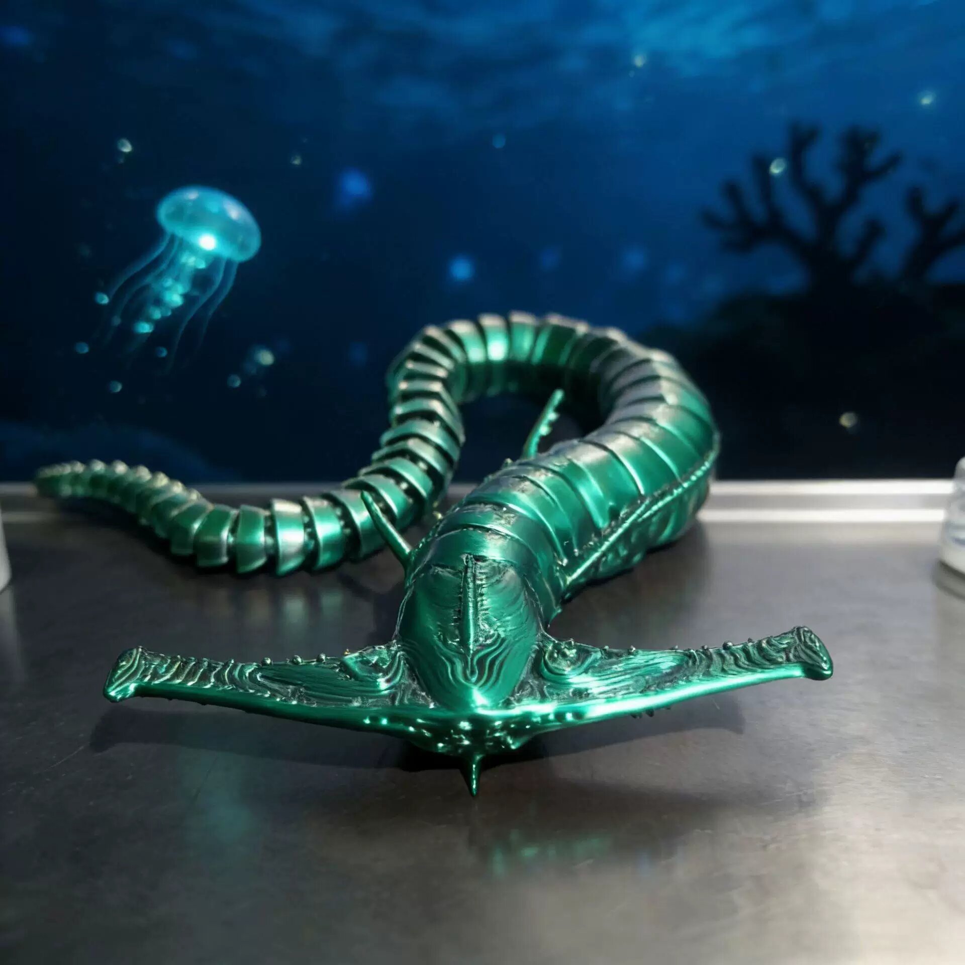 Левиафан в мхово-зеленом цвете, 3D-печатная фигурка, 36x11x3см