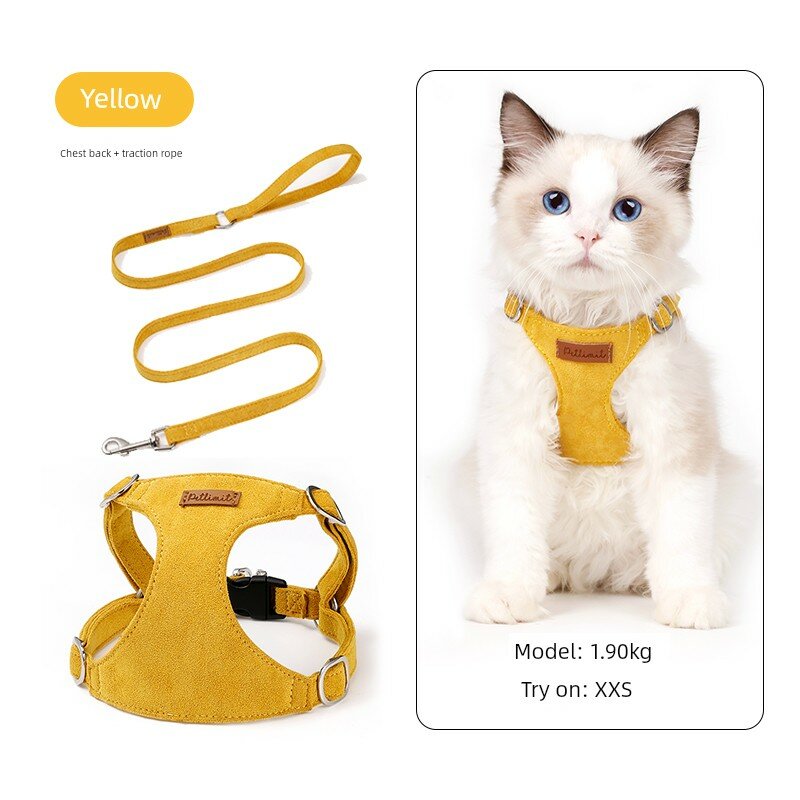 Petlimit комплект грудного ремня микрофибра + поводок 1.3м желтый размер S 36-50 см обхват груди подходит для кошек