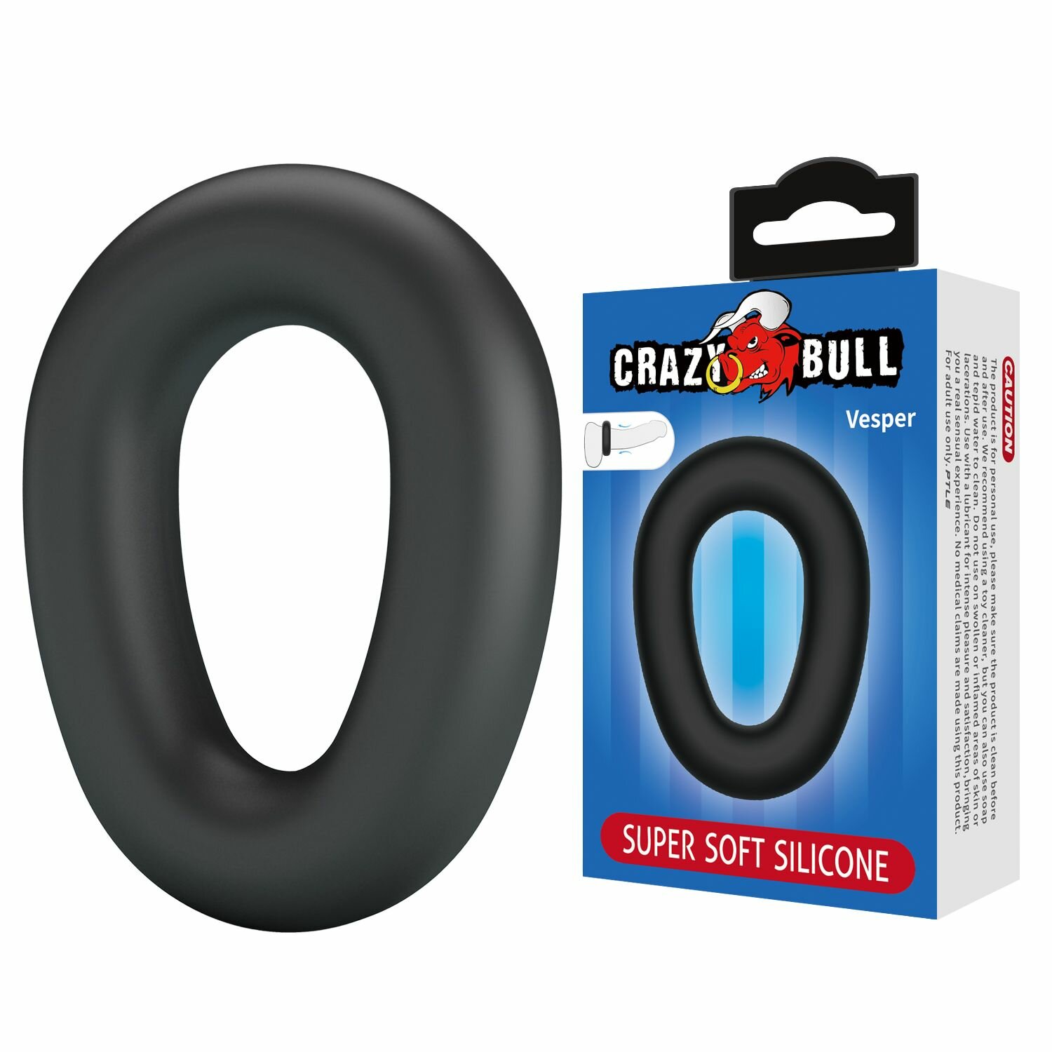 Эрекционное кольцо из силикона растягивающееся черное CRAZY BULL