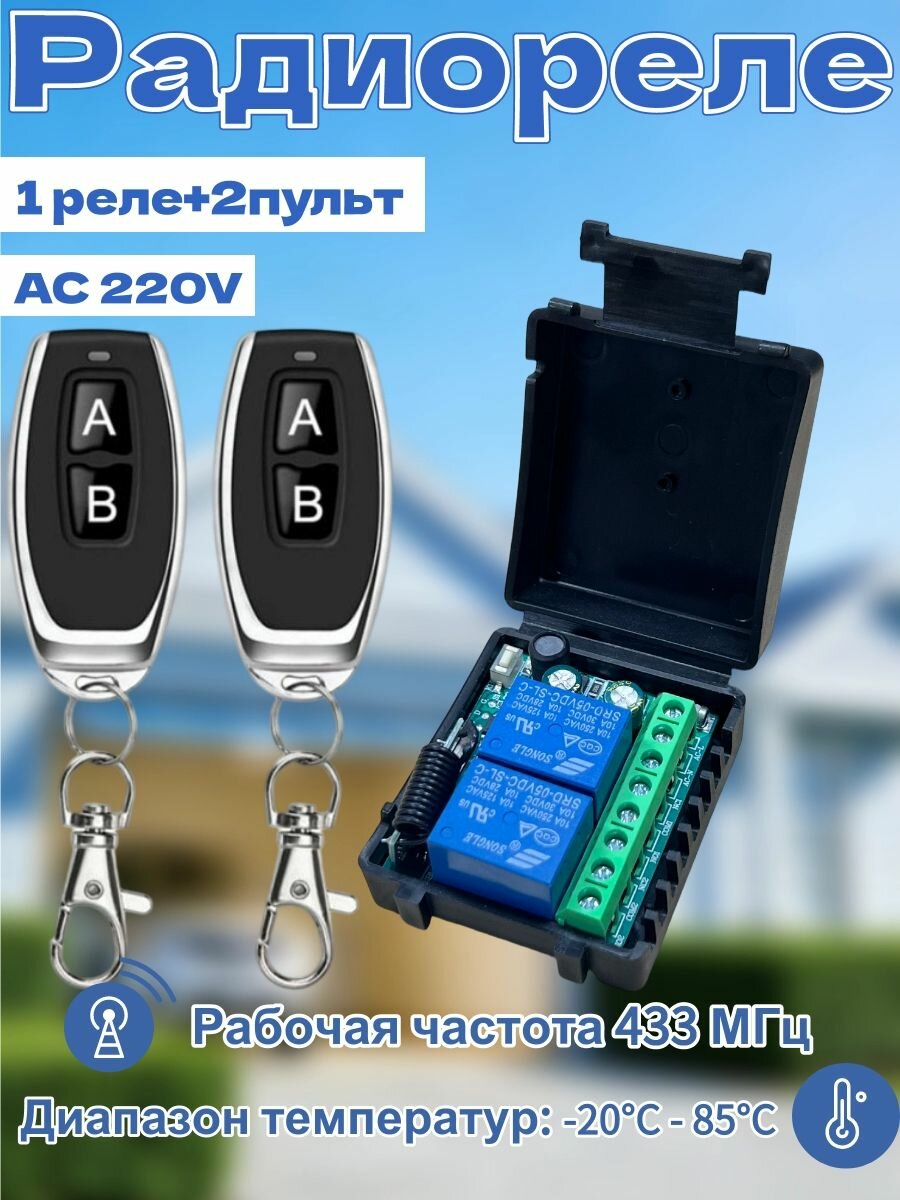 Радиоуправляемое реле 220B 433 МГц 2 канала /дистанционный переключатель + радио пульт 2 кнопки